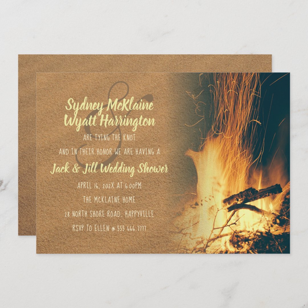 Bonfire Wedding Shower Couple Invitation Template | Zazzle