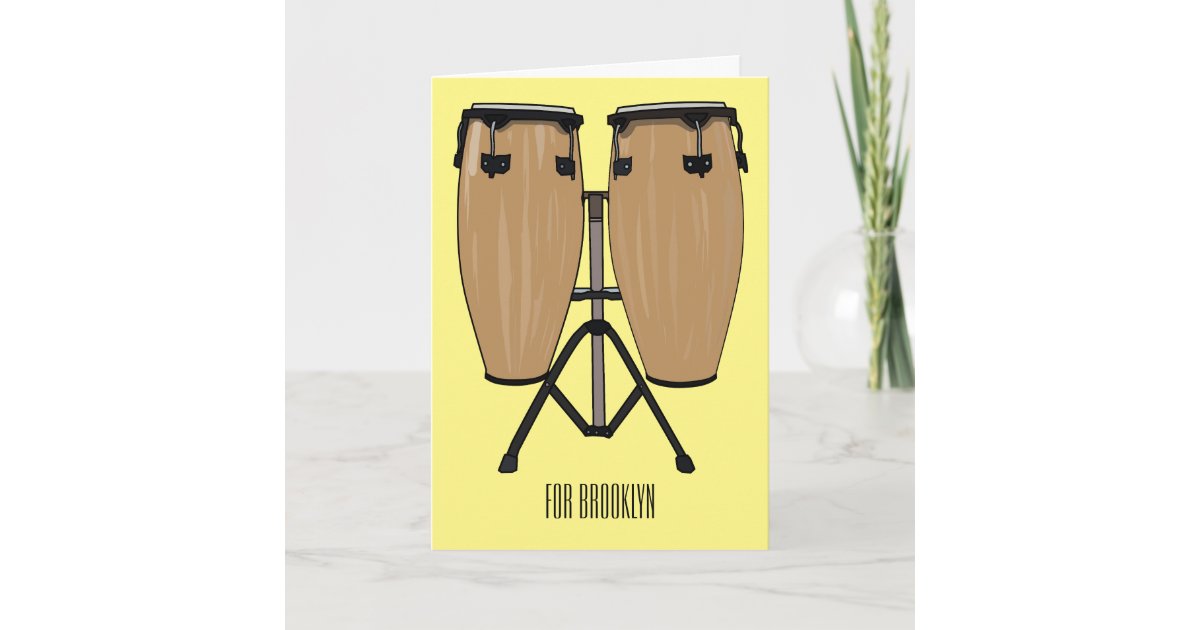 Bongo drum cartoon illustration card | Zazzle