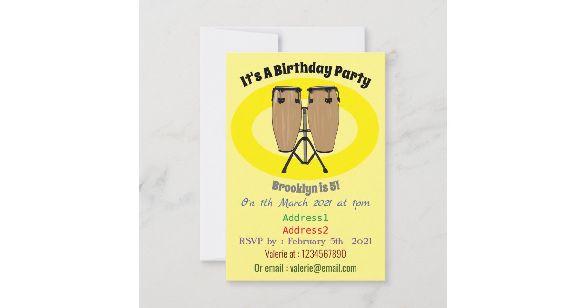 Bongo drum cartoon illustration invitation | Zazzle