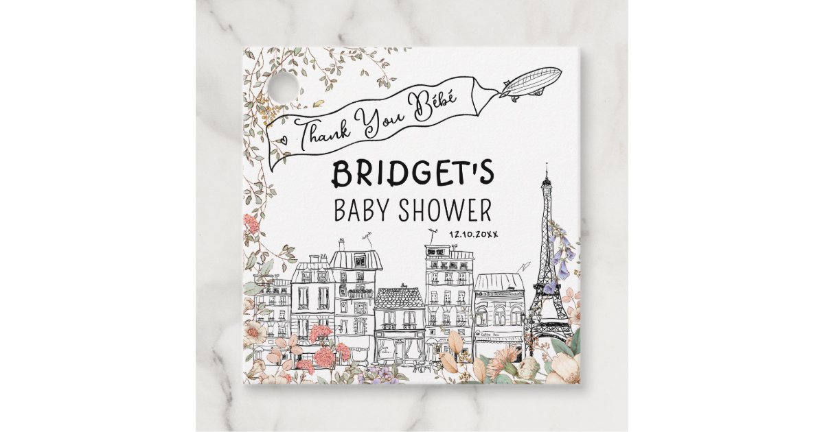 Bonjour Bebe French Gender Neutral Baby Shower Favor Tags | Zazzle