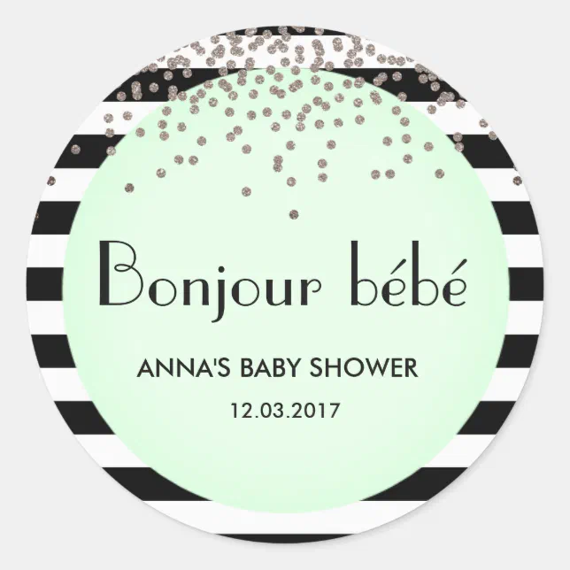 Bonjour bebe french inspired baby shower sticker | Zazzle