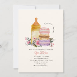 Bonjour Bébé French Macarons & Milk Baby Shower Invitation | Zazzle