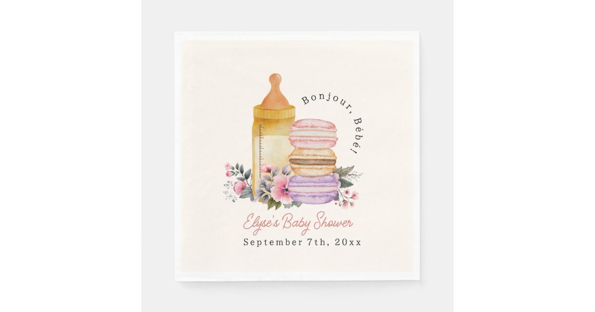 Bonjour Bébé French Macarons & Milk Baby Shower Napkins | Zazzle