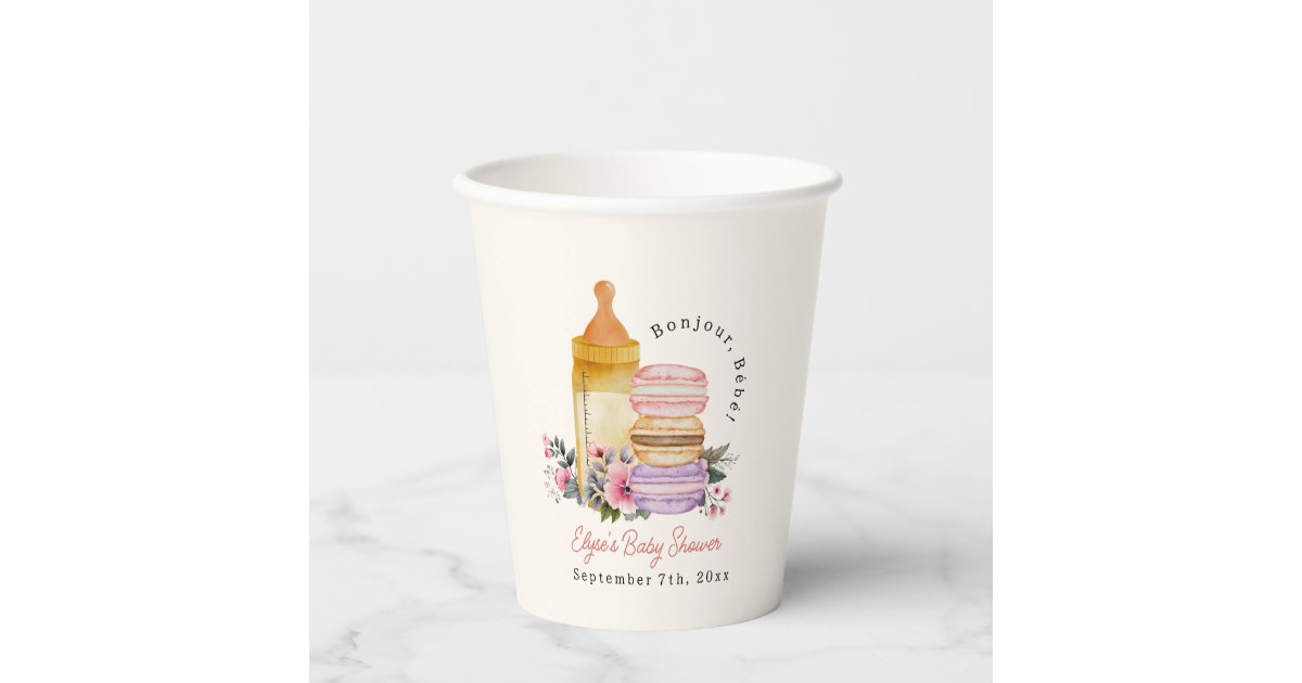 Bonjour Bébé French Macarons & Milk Baby Shower Paper Cups | Zazzle