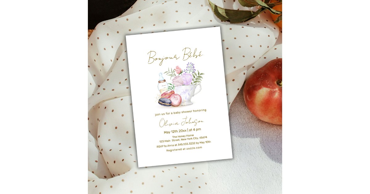 Bonjour Bébé French Macarons Milk Tea Baby Shower Invitation | Zazzle