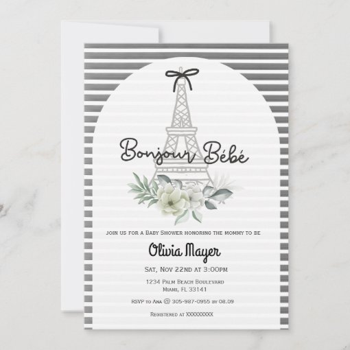 Bonjour Bebe French Paris Elegant Baby Shower Invitation | Zazzle