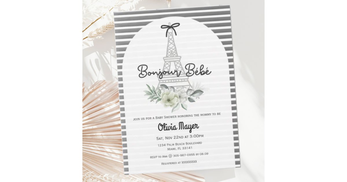 Bonjour Bebe French Paris Elegant Baby Shower Invitation | Zazzle