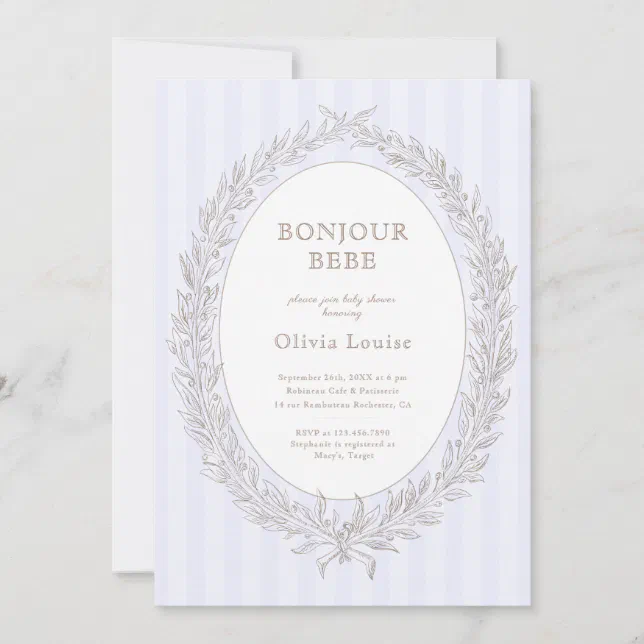 Bonjour Bebe French Patisserie Baby Shower Lilac Invitation | Zazzle