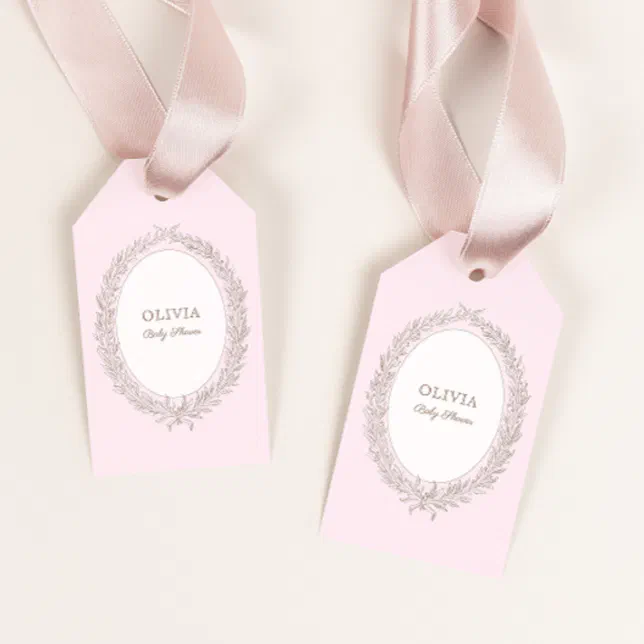 Bonjour Bebe French Patisserie Baby Shower Pink Gift Tags | Zazzle