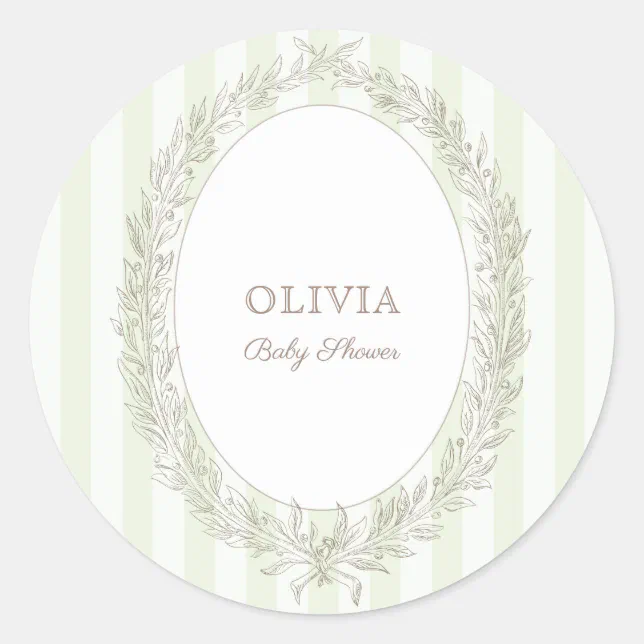 Bonjour Bebe French Patisserie Green Stripe Classic Round Sticker | Zazzle