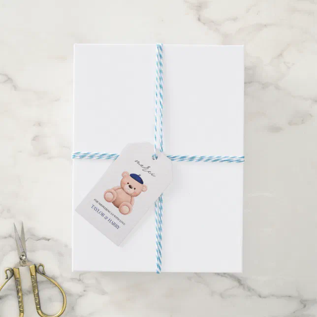 Bonjour Bebe French Watercolor Bear Baby Shower Gift Tags | Zazzle