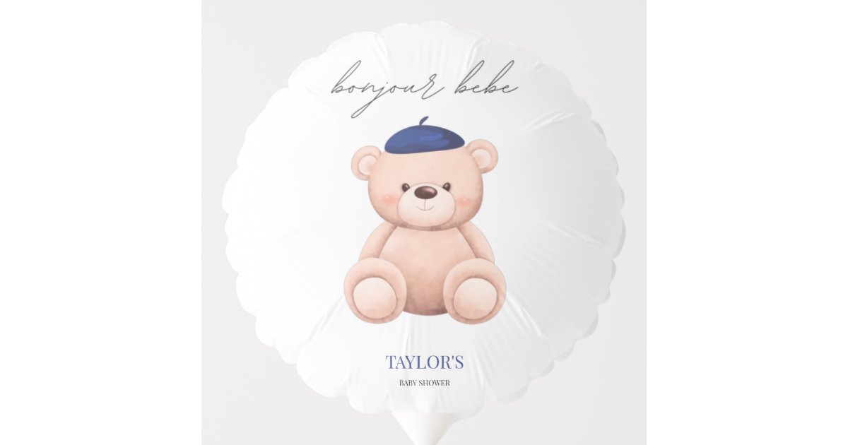 Bonjour Bebe French Watercolor Bear Baby Shower Pa Balloon | Zazzle