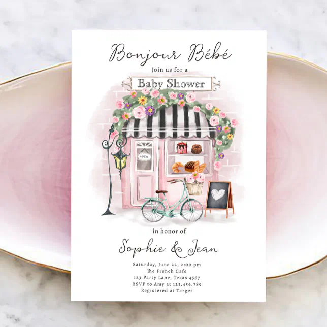 Bonjour Bebe Paris Parisian French Baby Shower Inv Invitation | Zazzle