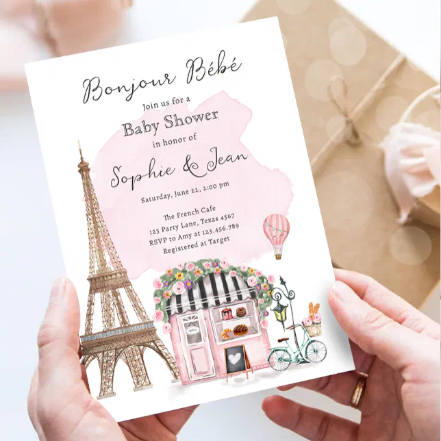 Bonjour Bebe Paris Parisian French Baby Shower Invitation | Zazzle