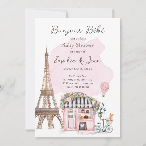 Bonjour Bebe Paris Parisian French Baby Shower Invitation | Zazzle