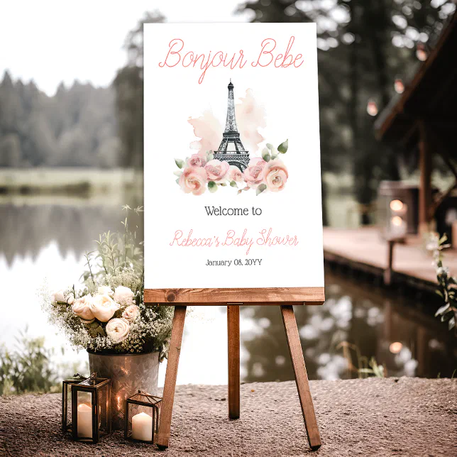Bonjour Bebe Parisian Floral Baby Shower Welcome Foam Board | Zazzle