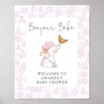 Bonjour Bebe Pink French Girl Welcome Baby Shower Poster | Zazzle
