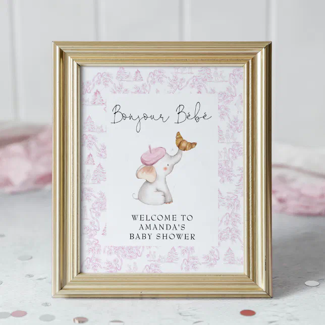 Bonjour Bebe Pink French Girl Welcome Baby Shower Poster | Zazzle