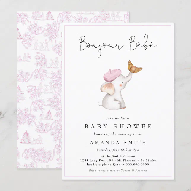 Bonjour Bebe Romantic French Girl Baby Shower Invitation | Zazzle