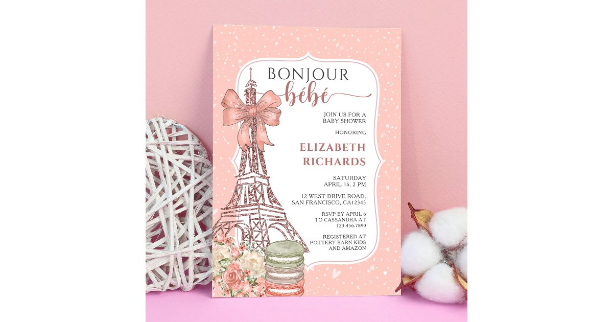 Bonjour Bebe Romantic French Girl Baby Shower Invitation | Zazzle