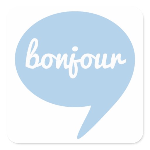 bonjour blue speech bubble, French word art Square Sticker | Zazzle