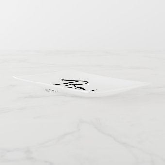 Bonjour | Elegant and Modern Black French Script Trinket Tray | Zazzle