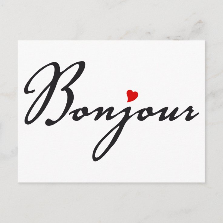 Bonjour, French word art with red heart Postcard | Zazzle