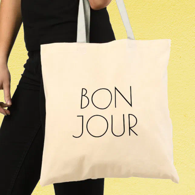 Bonjour, Hello in French Tote Bag | Zazzle