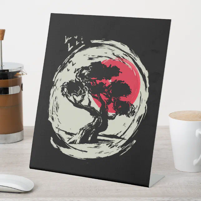 Bonsai Art Japanese Sunset Pedestal Sign | Zazzle