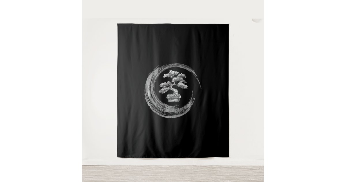 bonsai tree enso circle zen calligraphy art tapestry | Zazzle