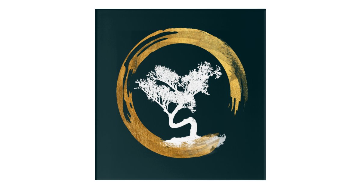Bonsai Tree. Zen Enso Circl. Feng Shui Calligraphy Acrylic Print | Zazzle