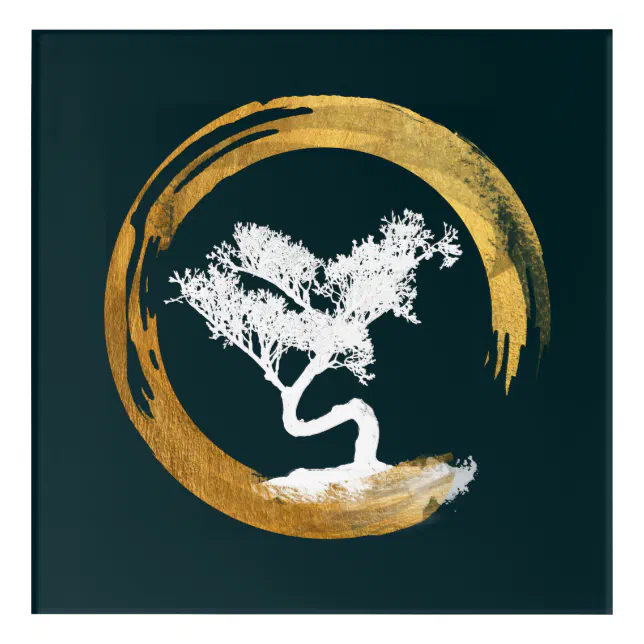 Bonsai Tree. Zen Enso Circl. Feng Shui Calligraphy Acrylic Print | Zazzle