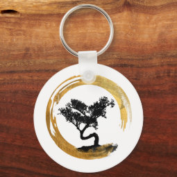 Bonsai Tree. Zen Enso Circl. Feng Shui Calligraphy Keychain | Zazzle