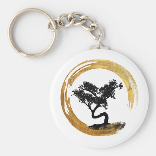Bonsai Tree. Zen Enso Circl. Feng Shui Calligraphy Keychain | Zazzle.com