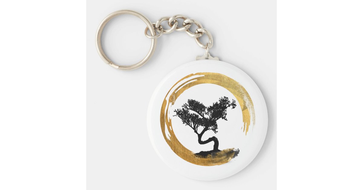 Bonsai Tree. Zen Enso Circl. Feng Shui Calligraphy Keychain | Zazzle.com