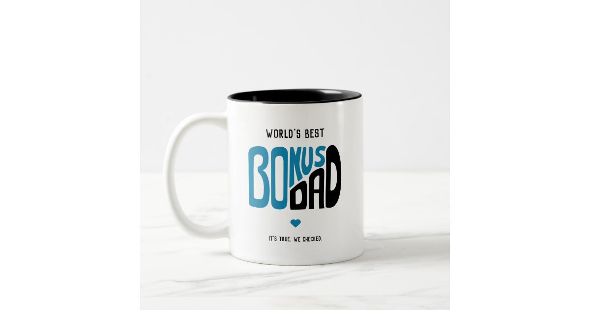 Bonus Dad Blue and Black Type Design Two-Tone Coffee Mug | Zazzle