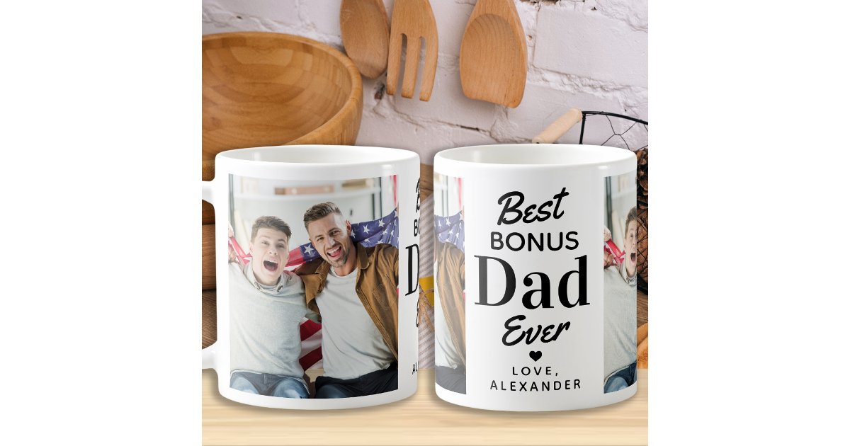 BONUS DAD Step Dad Father's Day Custom 2 Photo Coffee Mug | Zazzle