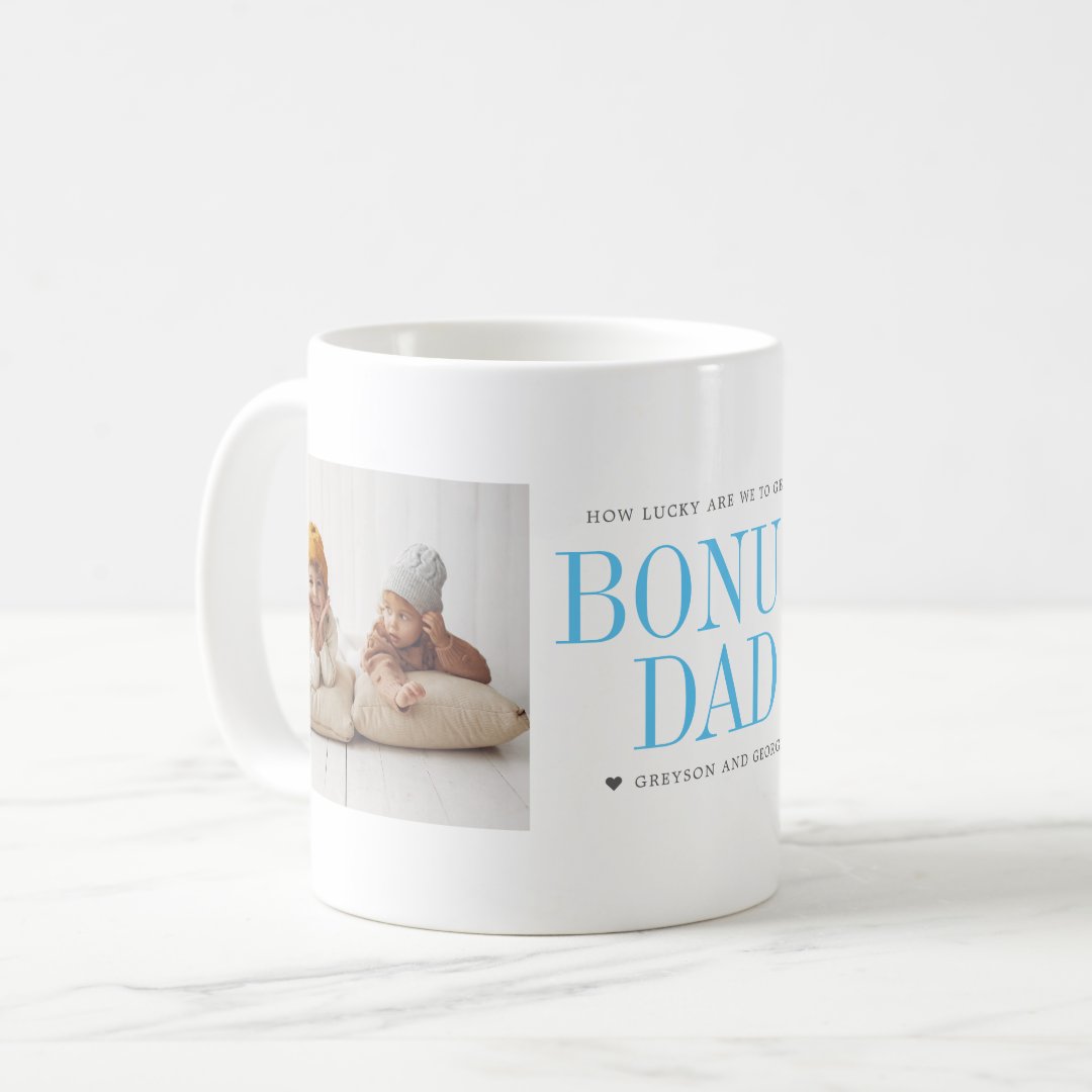 "Bonus Dad" Step Dad | Two Photo Collage Coffee Mug | Zazzle