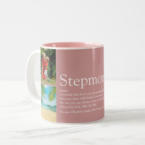Bonus Mom Stepmom Definition 4 Photo Collage Pink Two Tone Coffee Mug