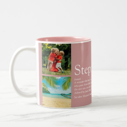 Bonus Mom Stepmom Definition 4 Photo Collage Pink Two Tone Coffee Mug