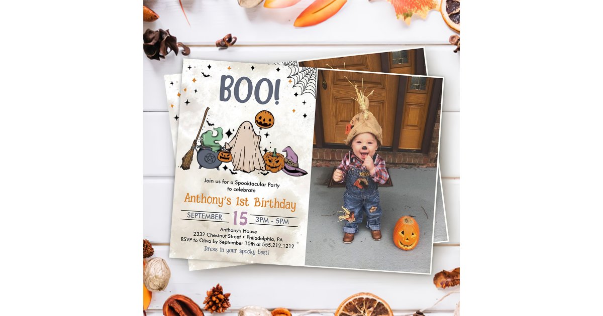 Boo! 1st Birthday Party Halloween Photo Invitation | Zazzle