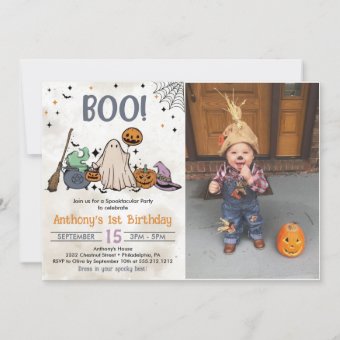 Boo! 1st Birthday Party Halloween Photo Invitation | Zazzle
