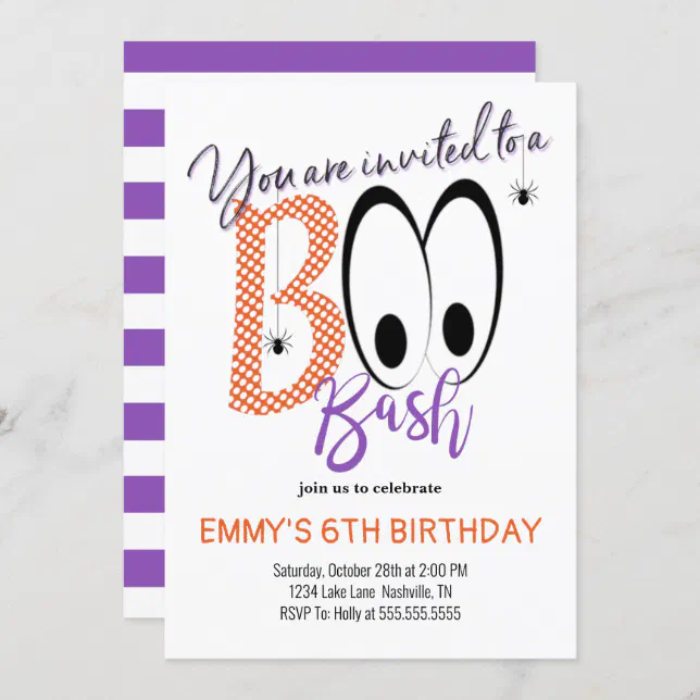 BOO BASH HALLOWEEN BIRTHDAY PARTY INVITATION | Zazzle