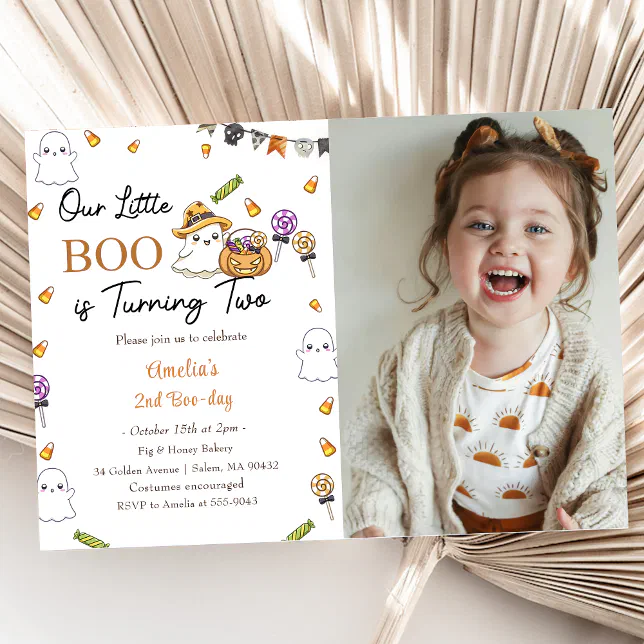 Boo Birthday Our Little Boo Is Turning Two Photo Invitation | Zazzle