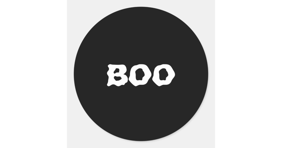 Boo black and white spooky Halloween Classic Round Sticker | Zazzle