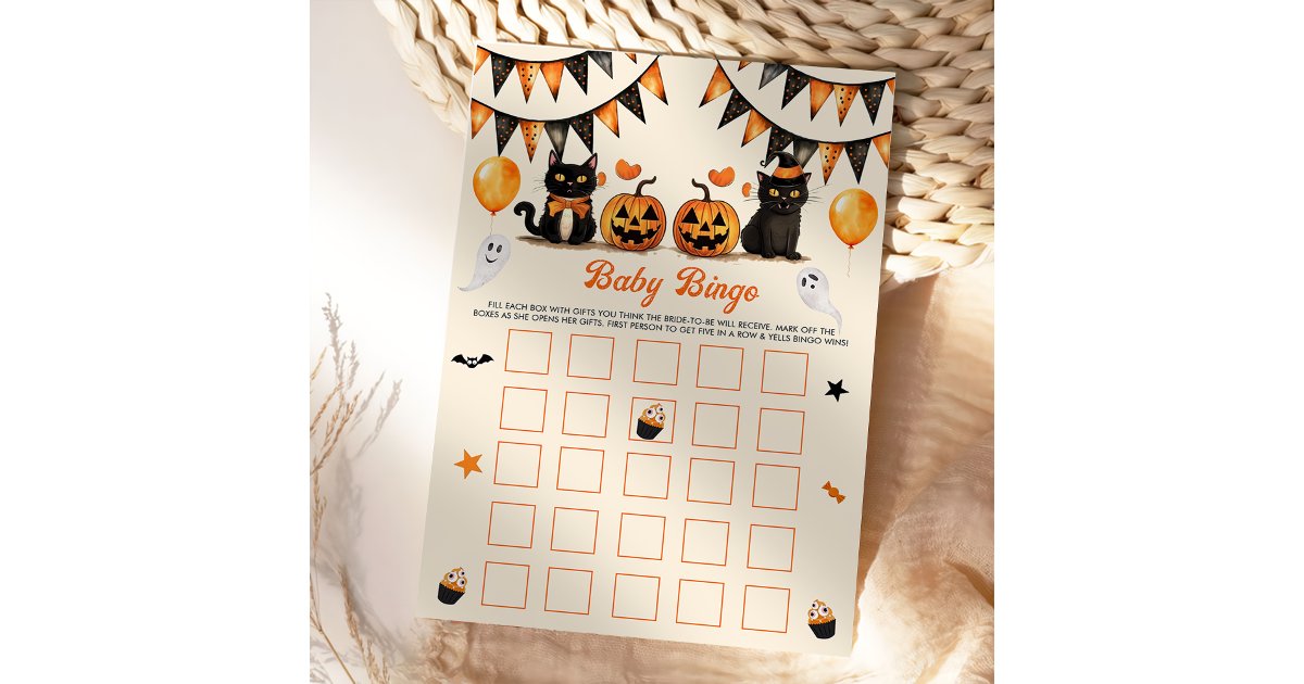 Boo Black Cat Halloween Party Baby Bingo Games Invitation | Zazzle