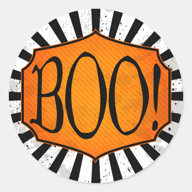 BOO! Black White & Orange Halloween Stickers | Zazzle