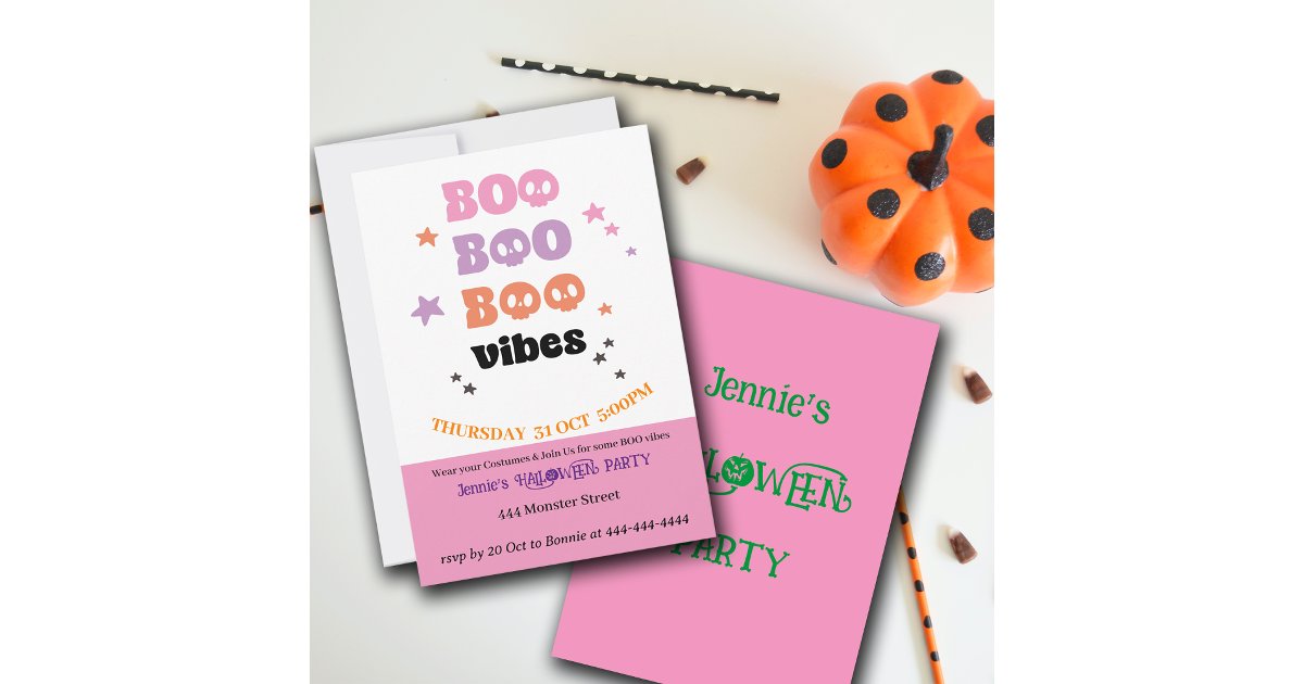 BOO BOO BOO Vibes Halloween Party Invitation | Zazzle