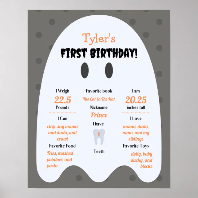 Boo! Boys Halloween 1st Birthday Milestone Poster | Zazzle