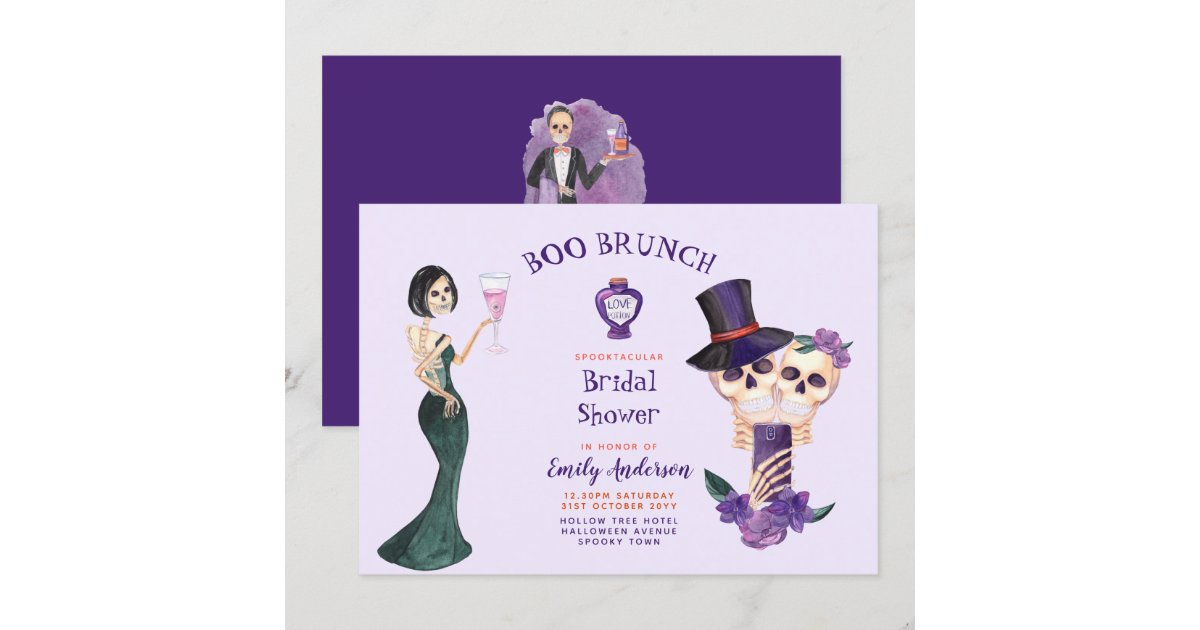 BOO BRUNCH Bridal Shower Purple Orange Halloween Invitation | Zazzle